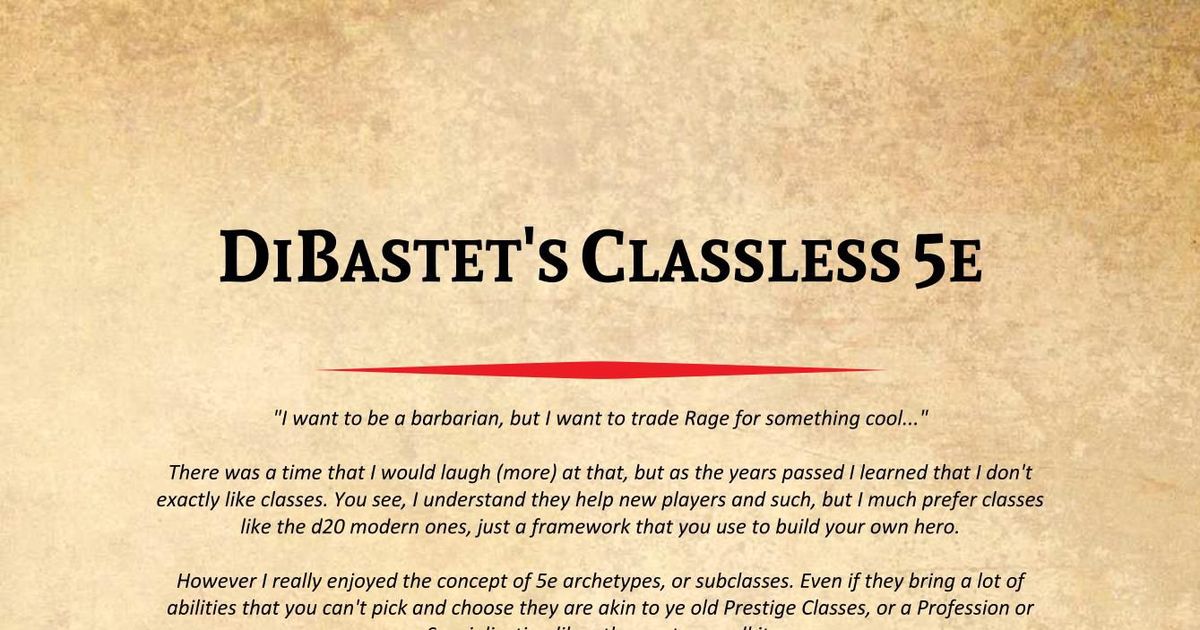 DiBastet's Classless 5e | RPG Item | RPGGeek