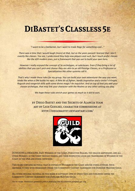 DiBastet's Classless 5e | RPG Item | RPGGeek