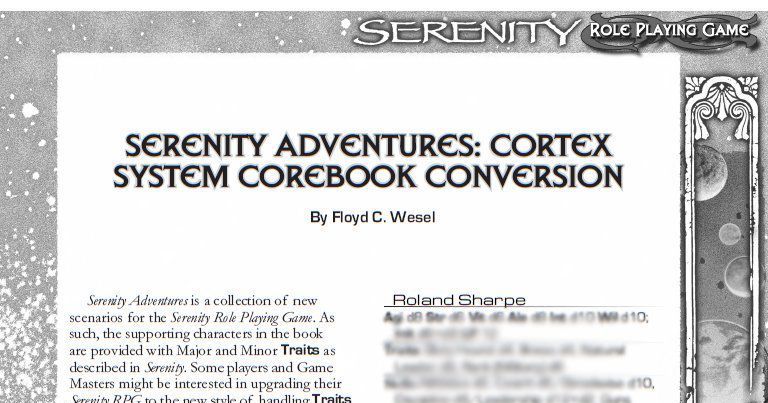 Serenity Adventures: Cortex System Corebook Conversion | RPG Item ...