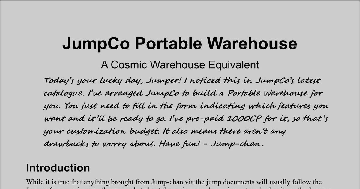 JumpCo Portable Warehouse | RPG Item | RPGGeek