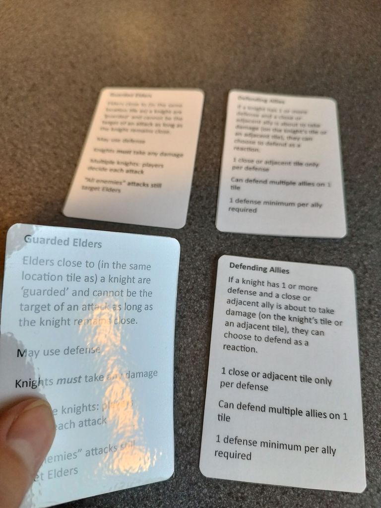 Custom Player Aid Cards - Guarding + Defending | Knight Fall