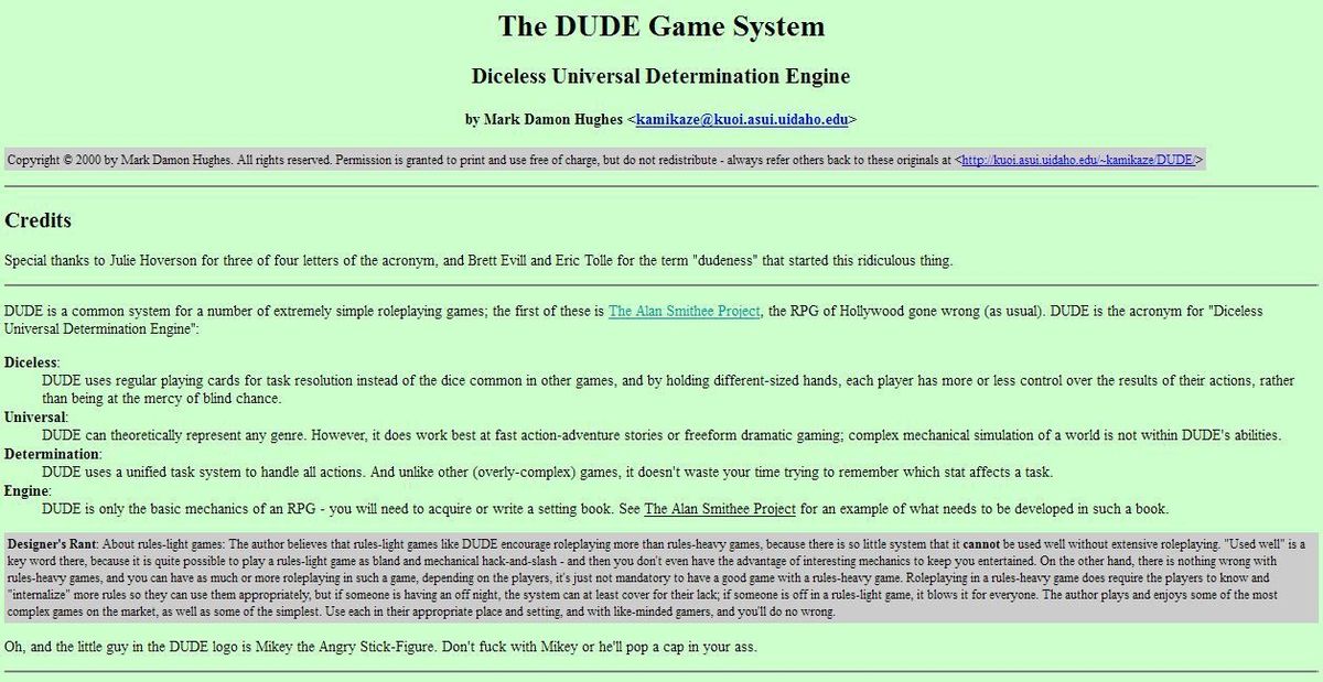 The DUDE Game System | RPG Item | RPGGeek