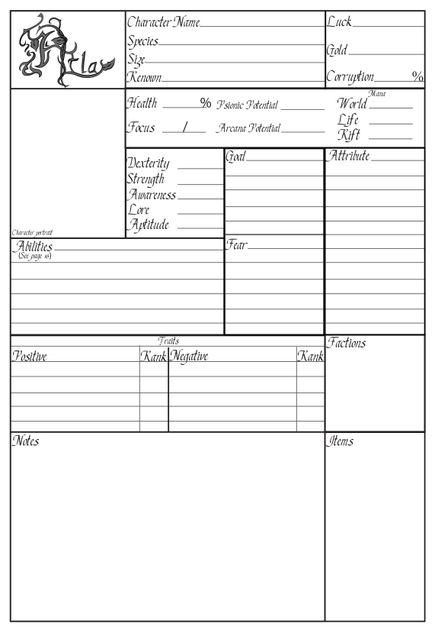 Atla Character Sheet | RPG Item | RPGGeek
