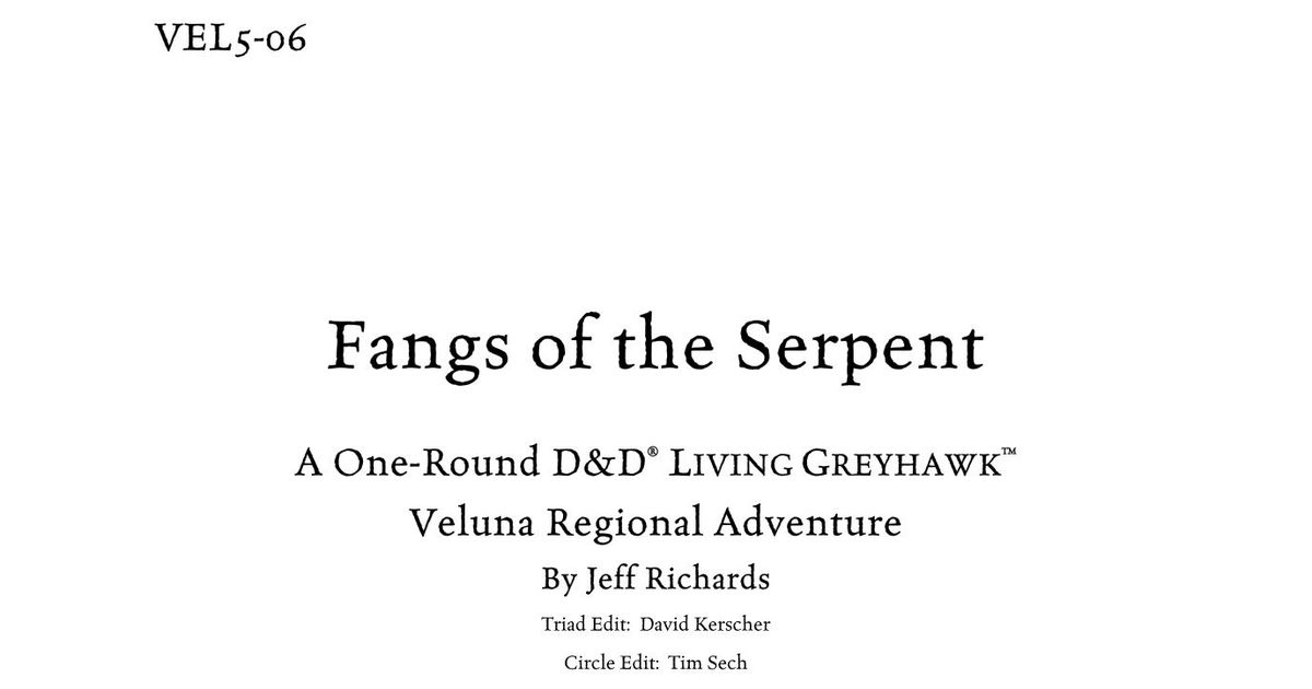 VEL5-06: Fangs of the Serpent | RPG Item | RPGGeek