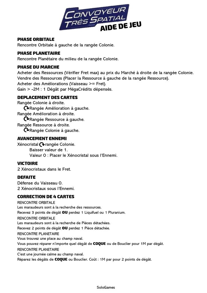 CONVOYEUR TRES SPATIAL_AIDE DE JEU | SpaceShipped