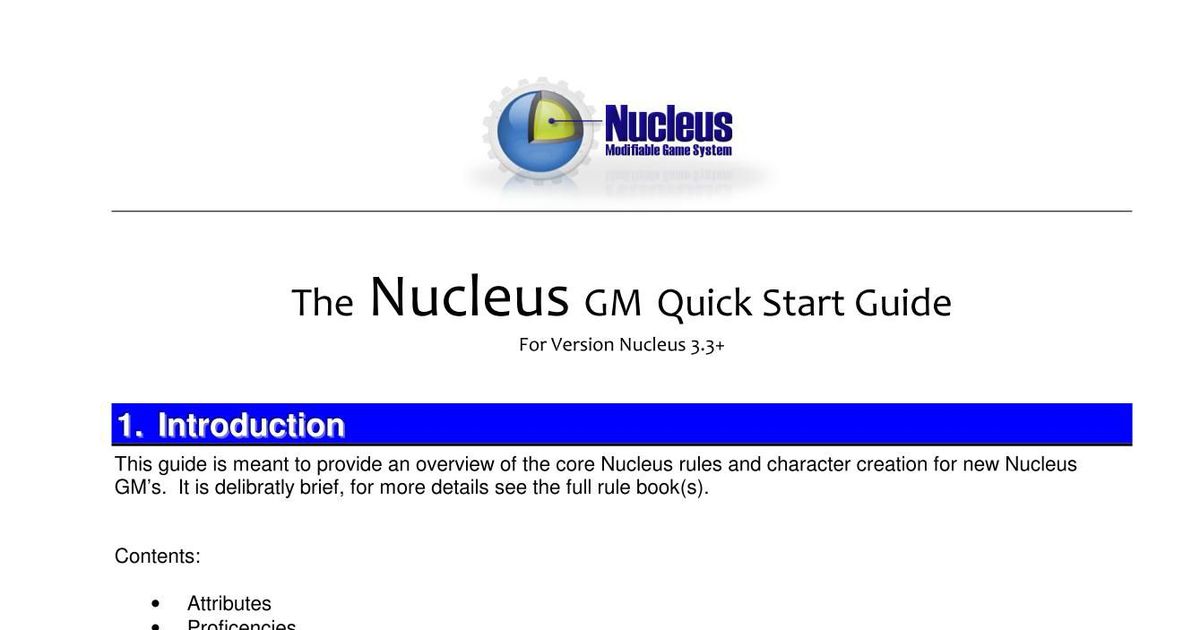 Nucleus GM Quick Start Guide (Version 4) | RPG Item | BoardGameGeek