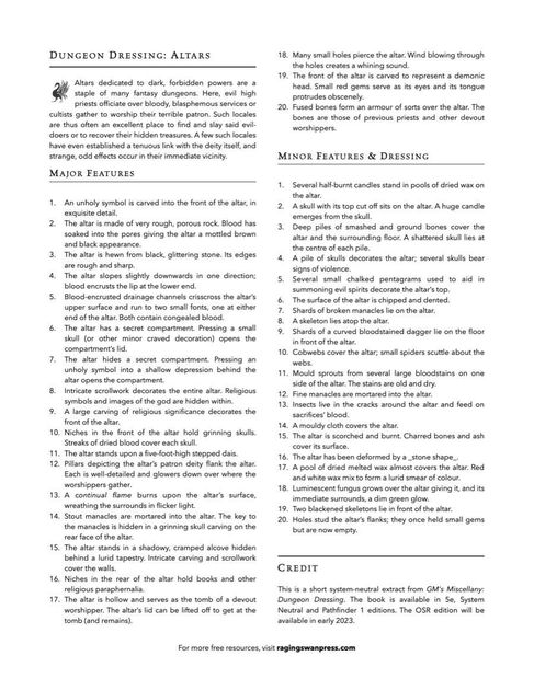 Dungeon Dressing: Altars | RPG Item | RPGGeek