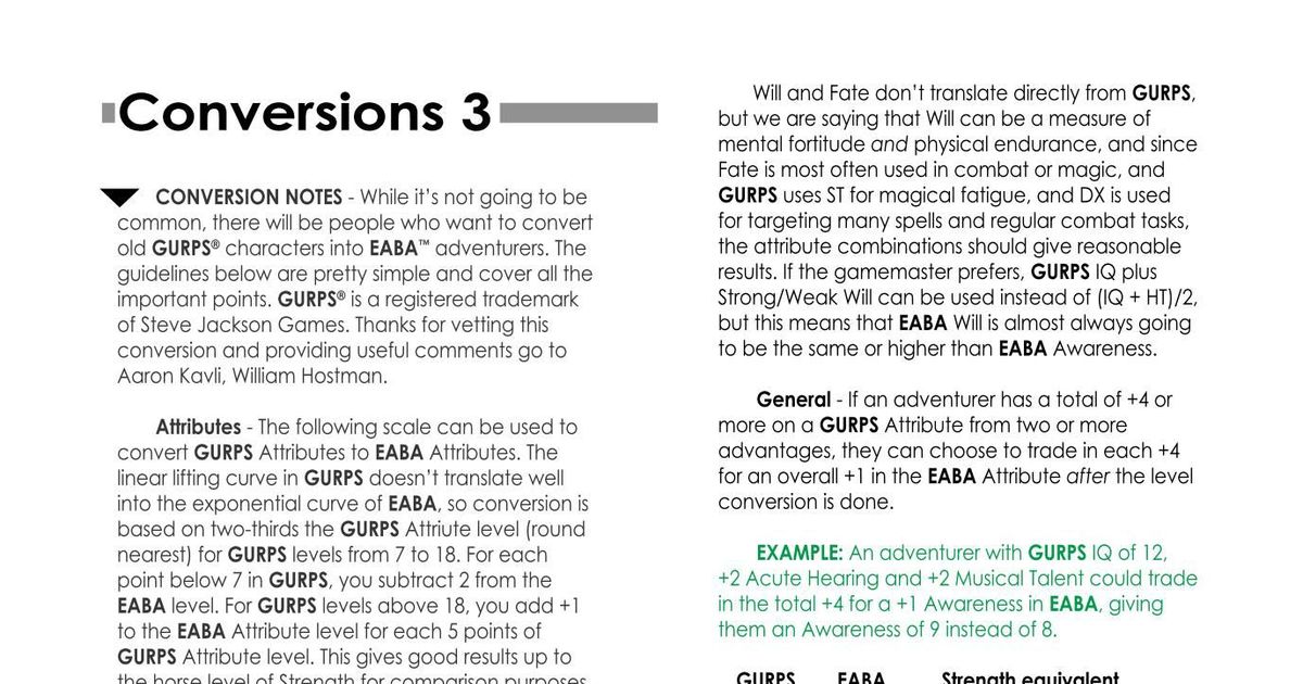EABA Conversions 3 | RPG Item | RPGGeek