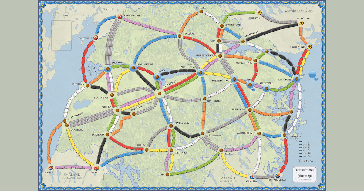 TTR Östergötland Board/Map | Östergötland (fan expansion for Ticket to ...