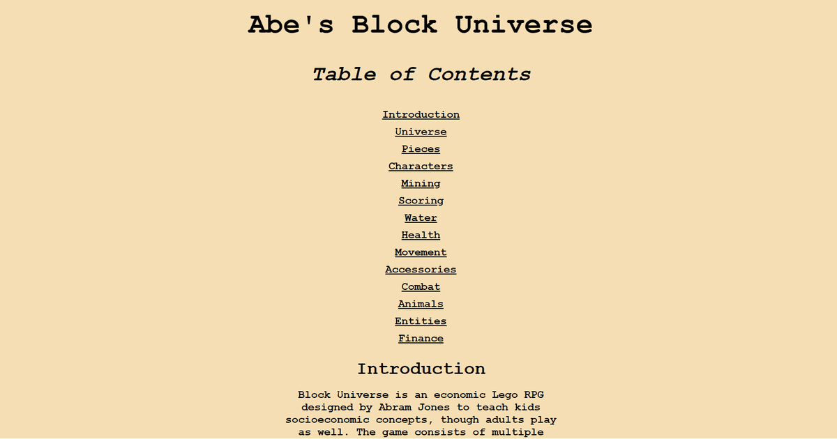 Abe's Block Universe | RPG Item | RPGGeek
