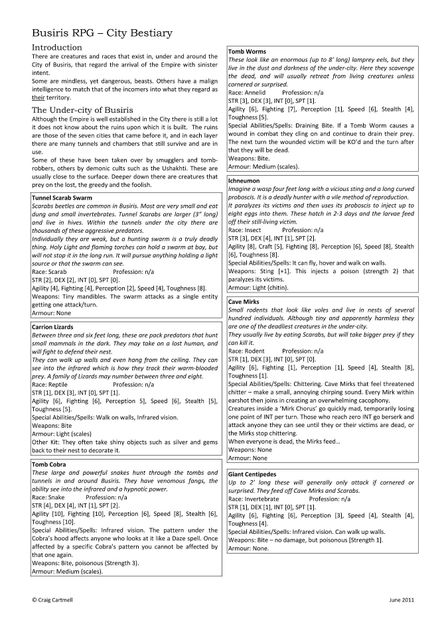 Busiris RPG: City Bestiary | RPG Item | RPGGeek