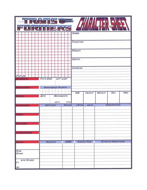 The Transformers Role-Playing Game: A Fan Creation Character Sheet ...