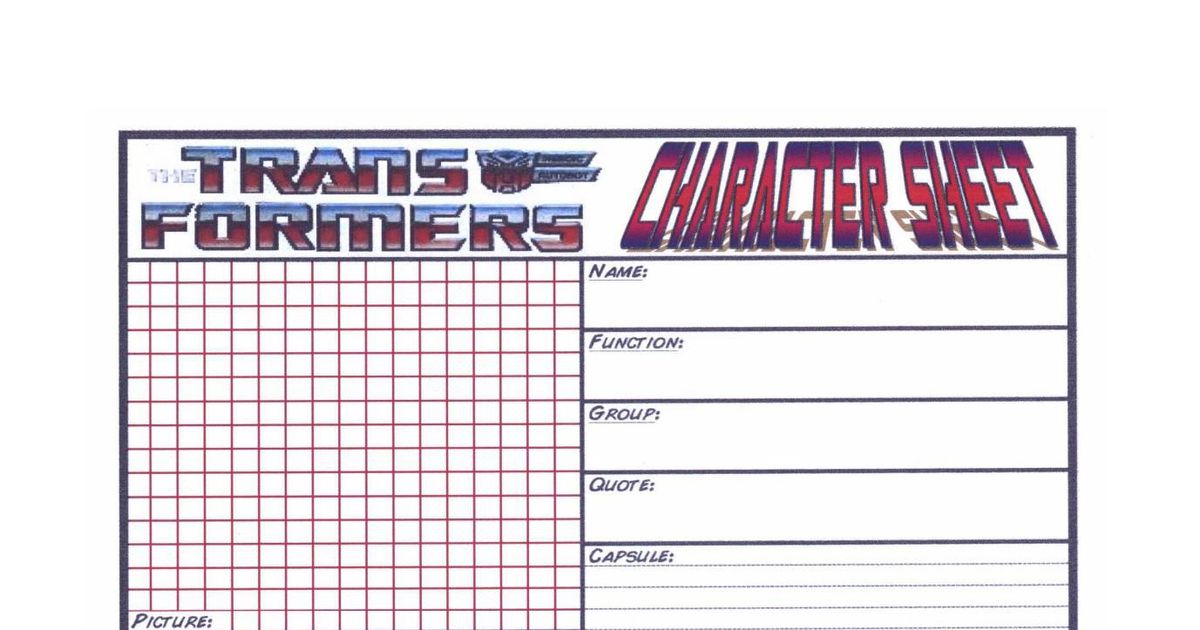 The Transformers Role-Playing Game: A Fan Creation Character Sheet ...