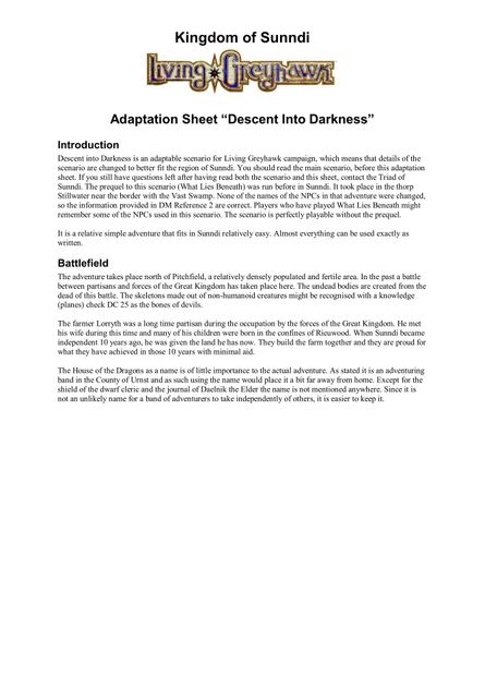 Kingdom of Sunndi Adaptation Sheet - Descent into Darkness | RPG Item ...