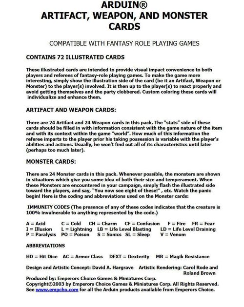 The Arduin Fantasy Card Collection | RPG Item | RPGGeek