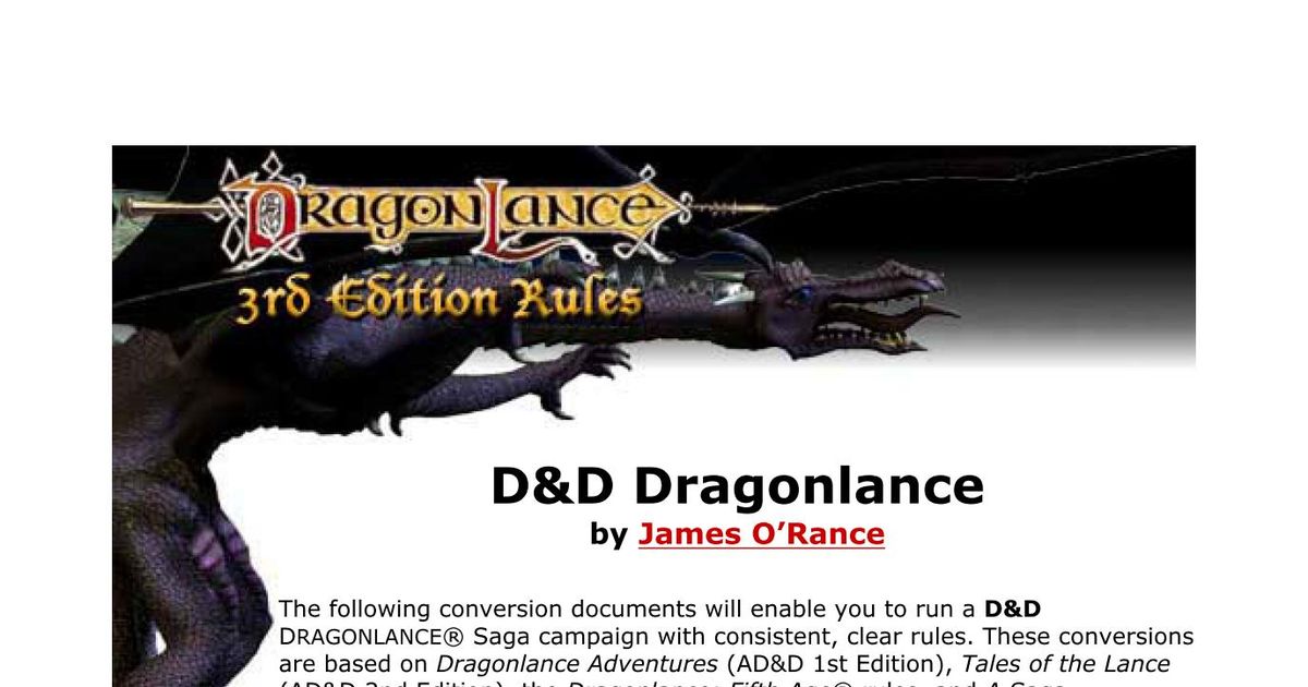 DragonLance 3rd Edition Rules - D&D Dragonlance | RPG Item | RPGGeek