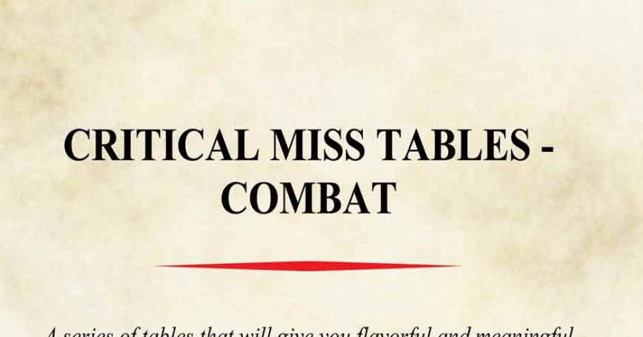 Critical Miss Tables - Combat | RPG Item | RPGGeek