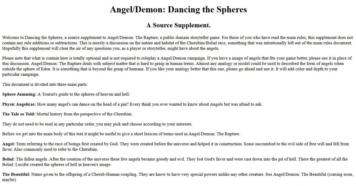 Angel/Demon: Dancing the Spheres | RPG Item | RPGGeek