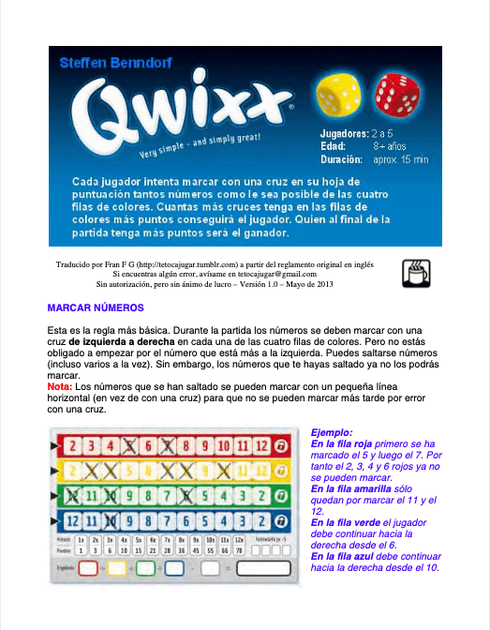 Rules: Qwixx | Juegos Roll & Write | BoardGameGeek