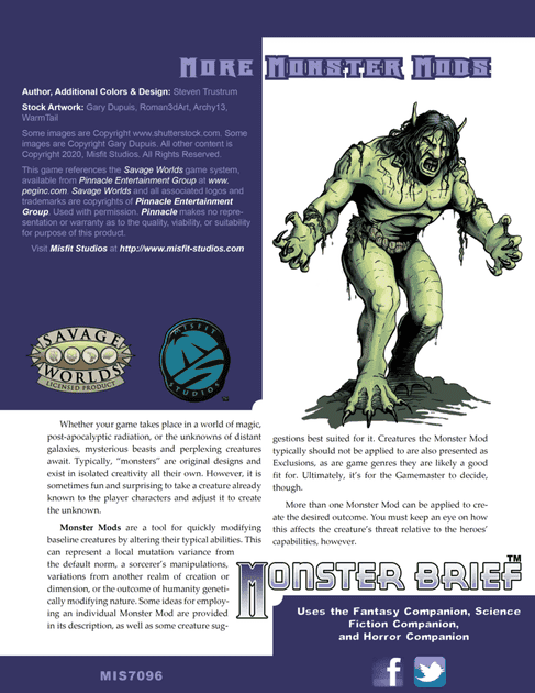 Monster Brief: More Monster Mods | RPG Item | RPGGeek