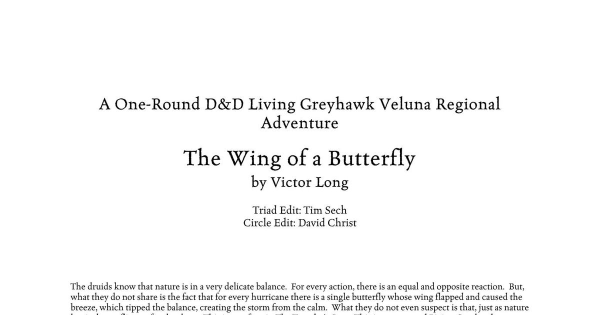 VEL3-02: The Wing of a Butterfly | RPG Item | RPGGeek