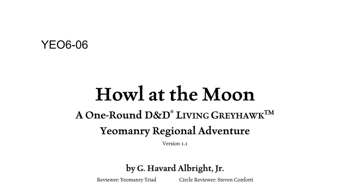 YEO6-06: Howl at the Moon | RPG Item | RPGGeek