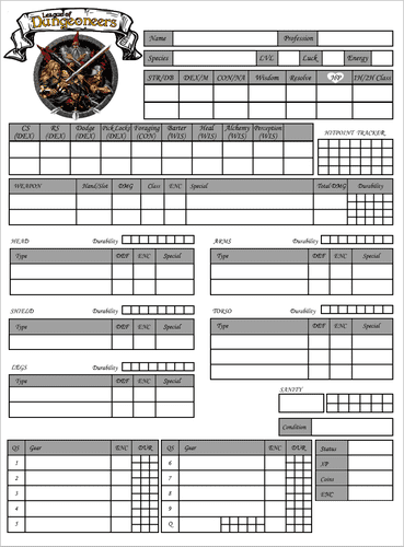 Less Ink LoD Character Sheets | League of Dungeoneers