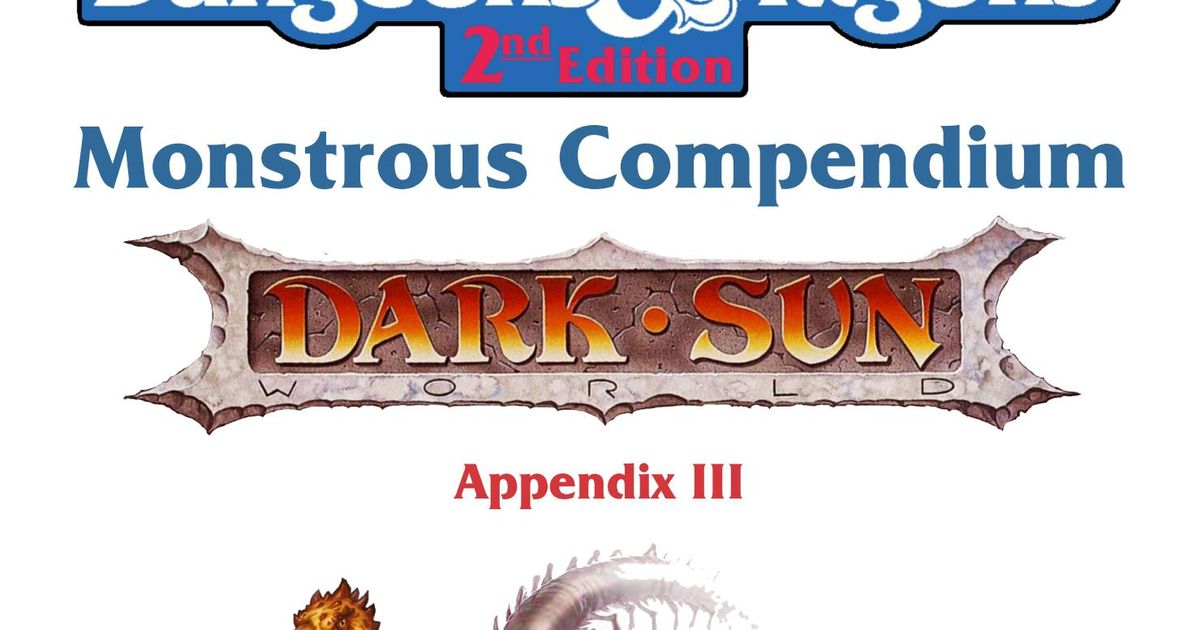 Dark Sun Monstrous Compendium Appendix III: Terrors of the Crimson Sun | RPG Item | RPGGeek