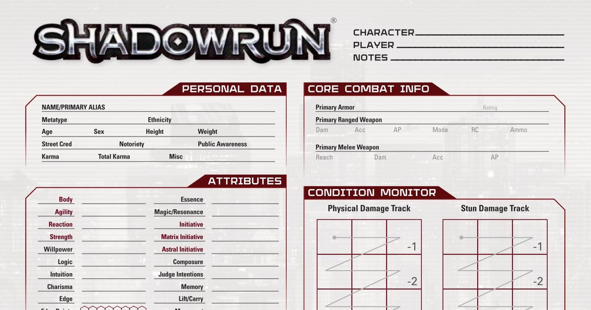 Shadowrun Character Sheet | RPG Item | RPGGeek