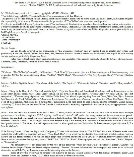 M12 Rules System: The Truth Is Out There | RPG Item | RPGGeek