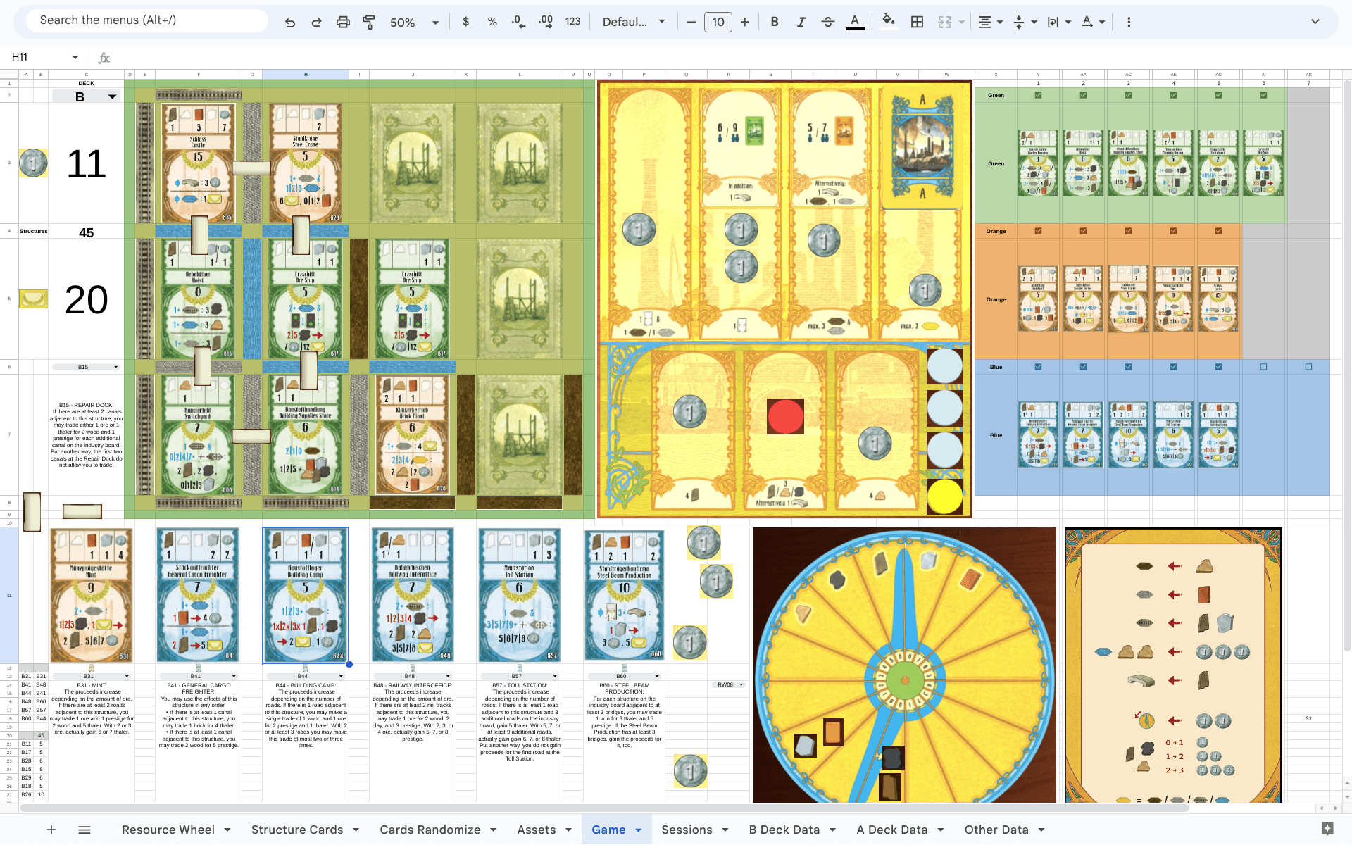Pete Boteman's Board Game Spreadsheet Builds