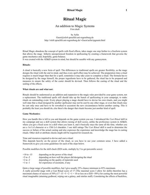 Ritual Magic: An Addition to Magic Systems | RPG Item | RPGGeek