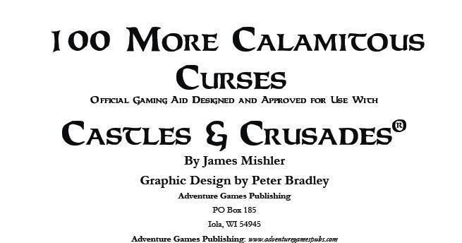 100 More Calamitous Curses | RPG Item | BoardGameGeek