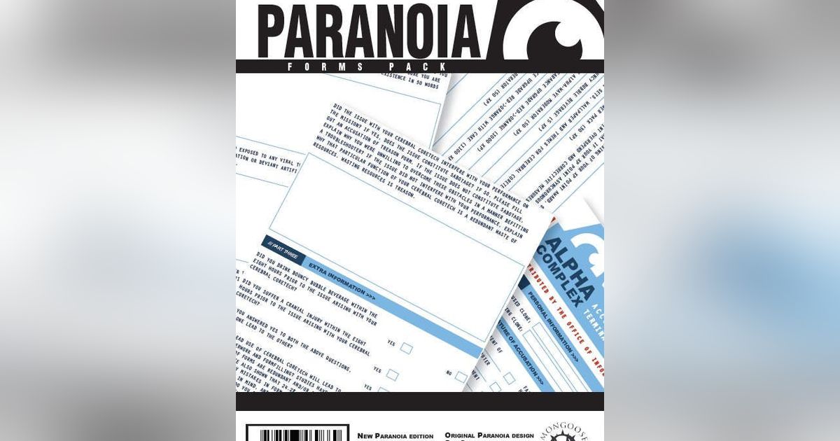 Paranoia Forms Pack (Rebooted) | RPG Item | RPGGeek