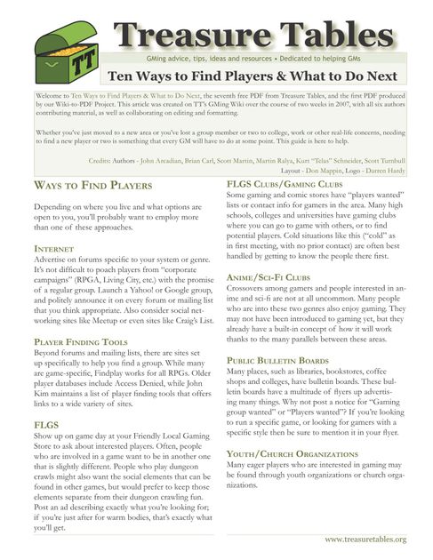 Treasure Tables 07 - Ten Ways to Find Players | Treasure Tables (Issue ...