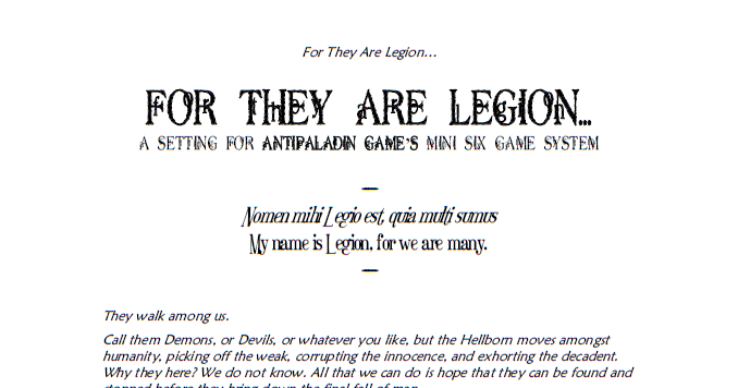 For They Are Legion | RPG Item | RPGGeek