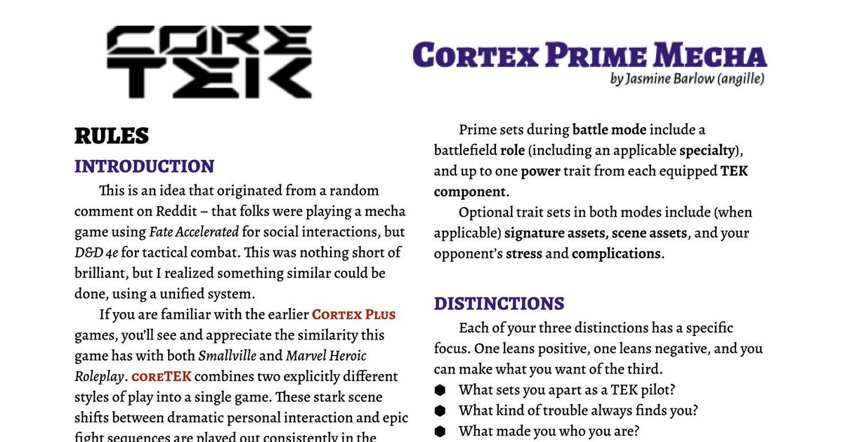 coreTEK: Cortex Prime Mecha | RPG Item | RPGGeek