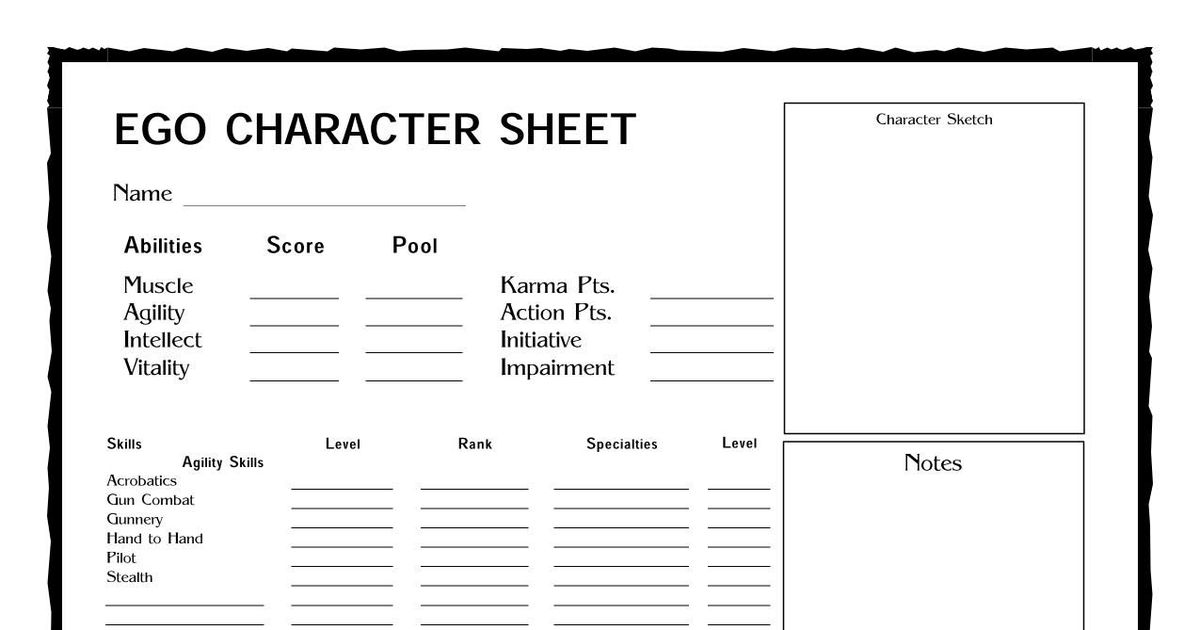 EGO Character Sheets | RPG Item | RPGGeek