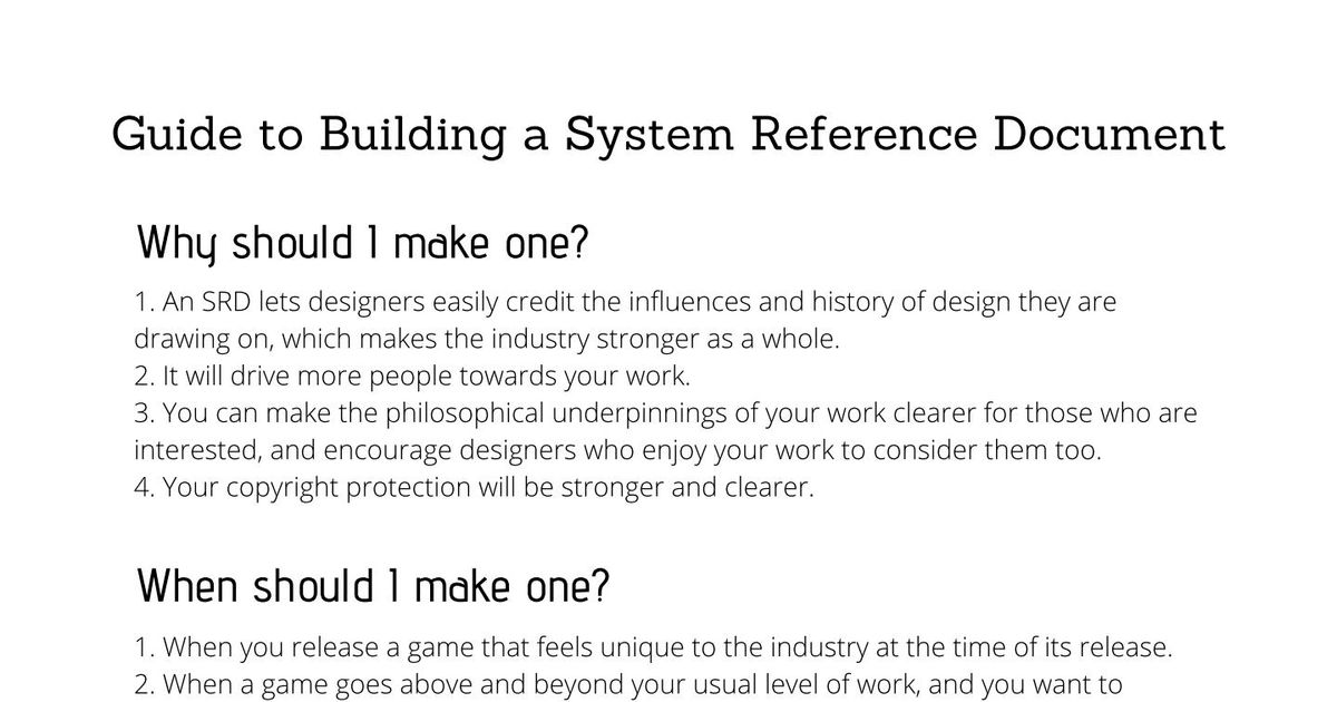 Guide to Building a System Reference Document | RPG Item | RPGGeek