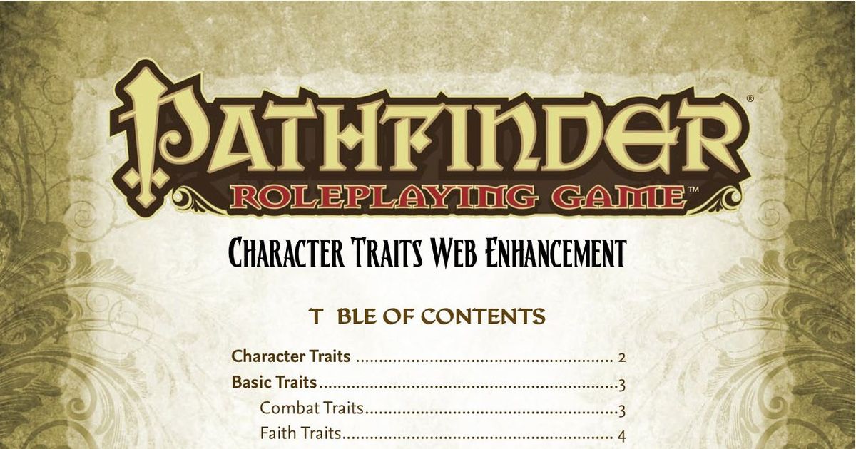 Pathfinder Roleplaying Game Character Traits Web Enhancement | RPG Item ...
