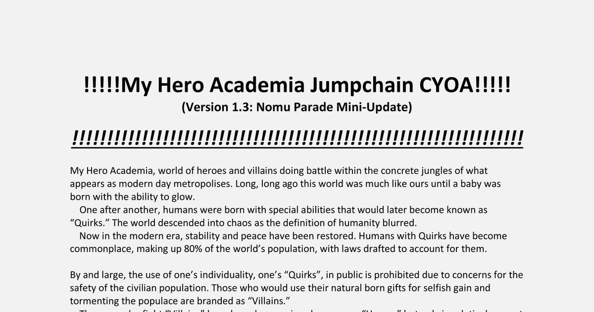 My Hero Academia Jumpchain CYOA!!!!! | RPG Item | RPGGeek