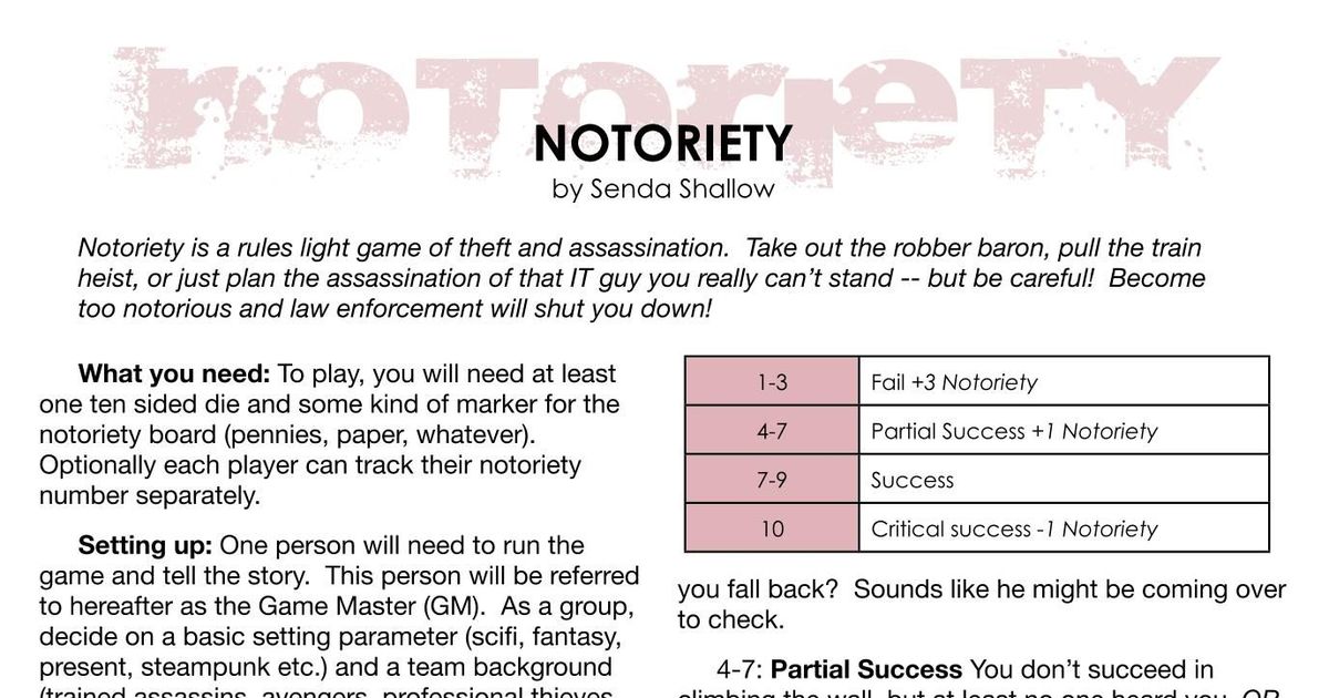 Notoriety | RPG Item | BoardGameGeek