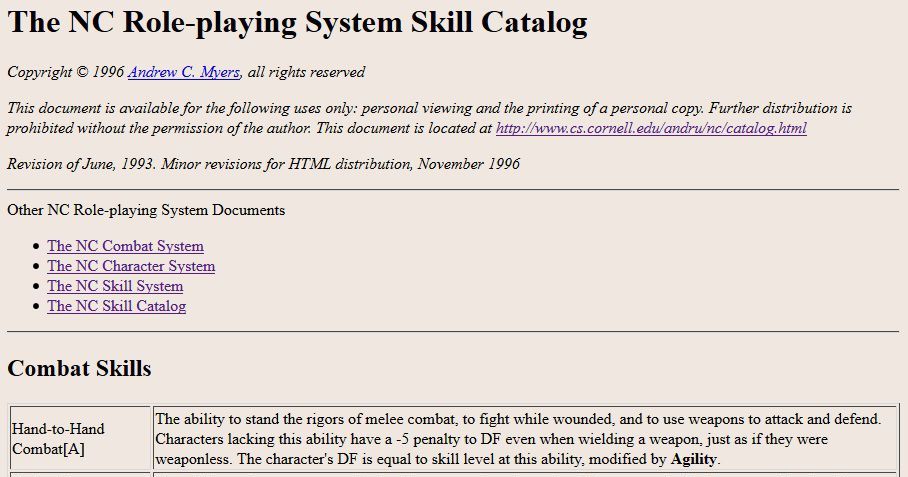 The NC Skill Catalog | RPG Item | RPGGeek