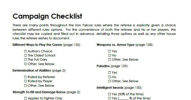 Iron Falcon Campaign Checklist | RPG Item | RPGGeek