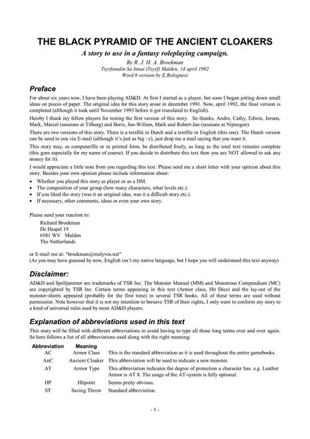 The Black Pyramid of the Ancient Cloakers | RPG Item | RPGGeek