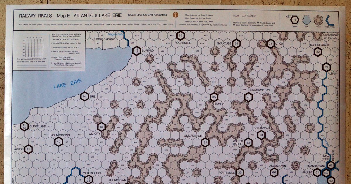 Railway Rivals Map E: Atlantic & Lake Erie (1980/85) | Board Game ...