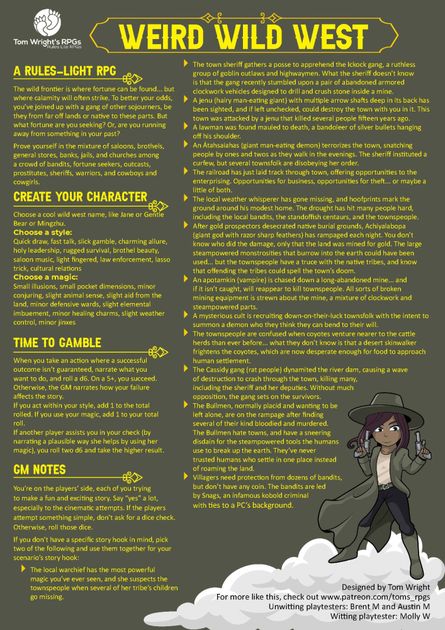 Weird Wild West RPG - Rules Sheet | Weird Wild West