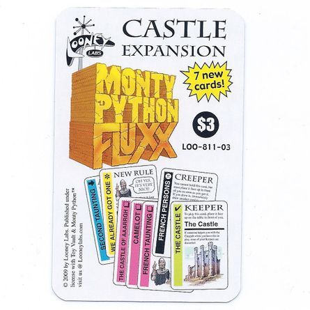 Monty Python Fluxx Castle Expansion + Sir Not Appearing promo card.