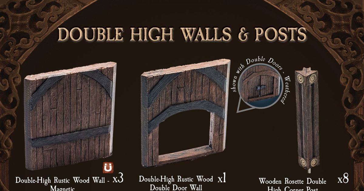 Rustic Wood - Double High Walls & Posts | RPG Item | RPGGeek
