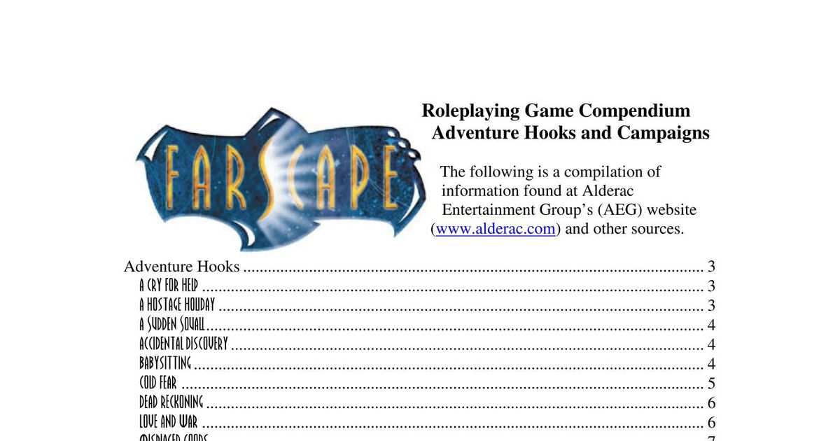 Farscape Roleplaying Game Compendium: Adventure Hooks and Campaigns ...